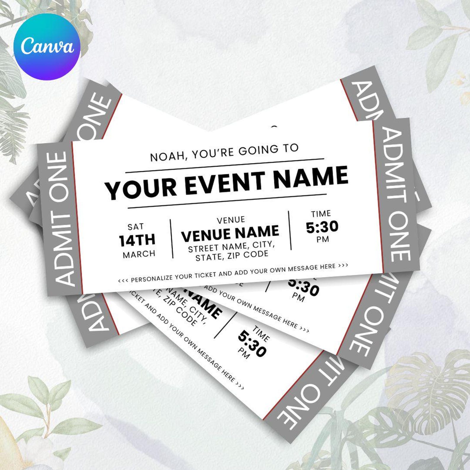 Ticket Template, Concert Ticket, Printable Event Tickets, Editable ...