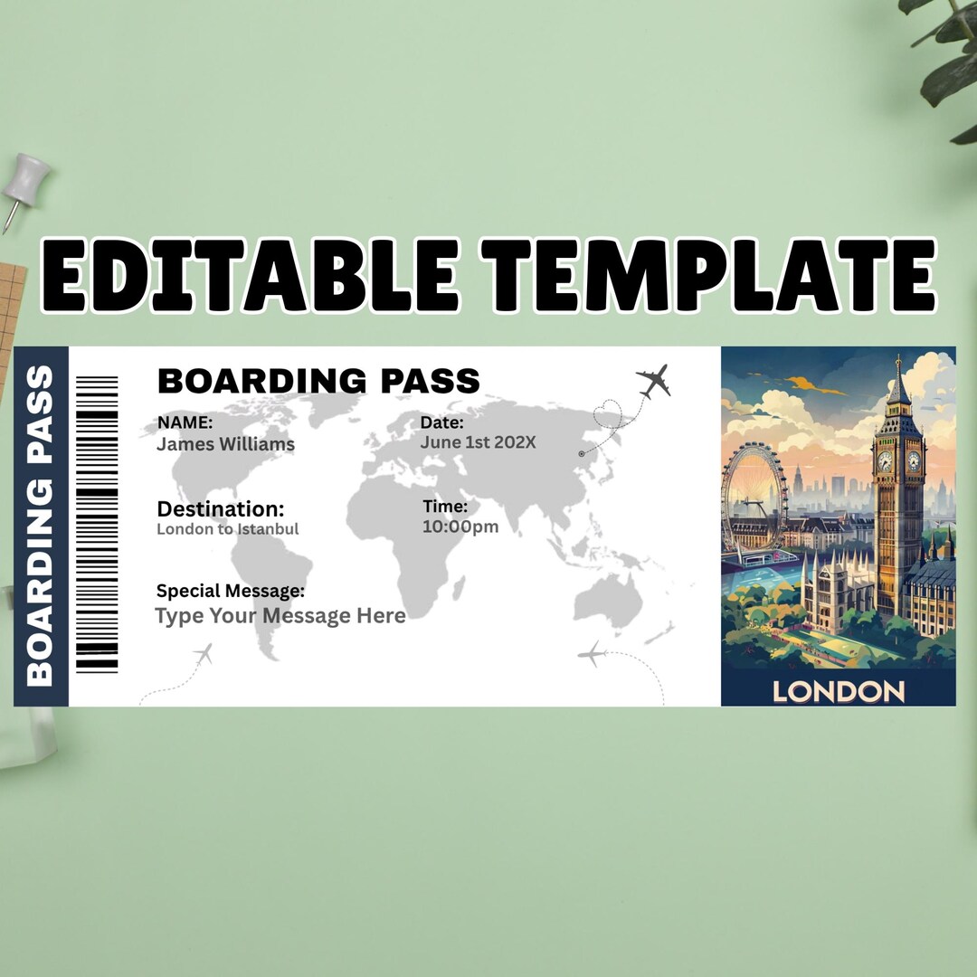 Editable Boarding Pass Template, Canva Boarding Pass, Printable ...