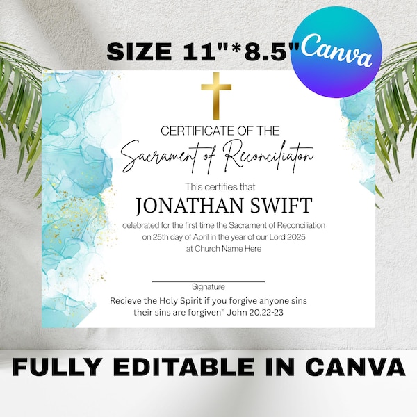 First Reconciliation Certificates Printable - Etsy