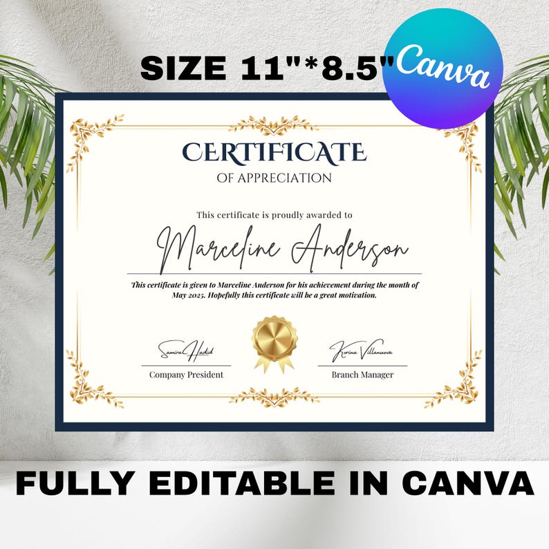 Custom Certificate Printable Award Gold Style Design Personalized ...