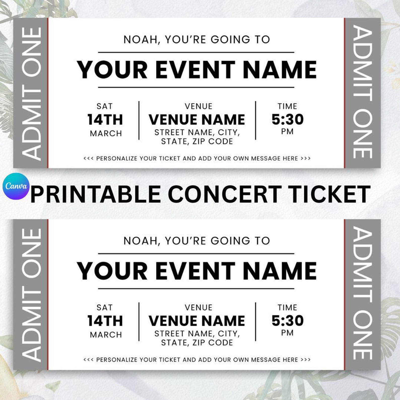 Ticket Template, Concert Ticket, Printable Event Tickets, Editable ...
