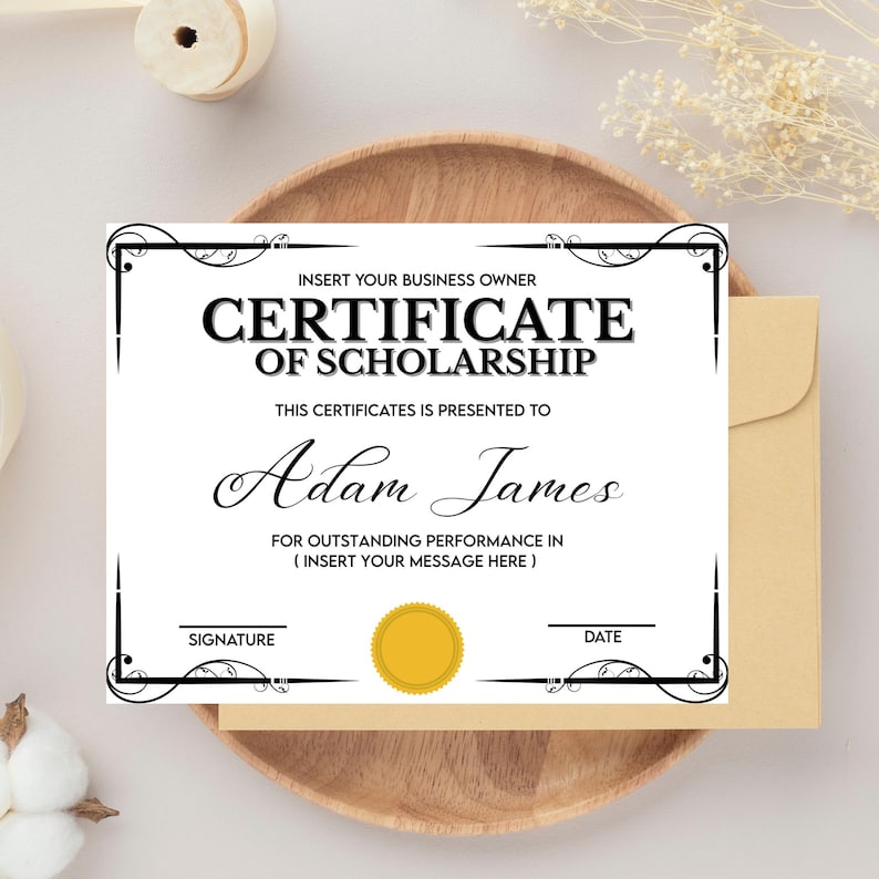 Certificate of Scholarship Award, INSTANT DOWNLOAD, Editable ...