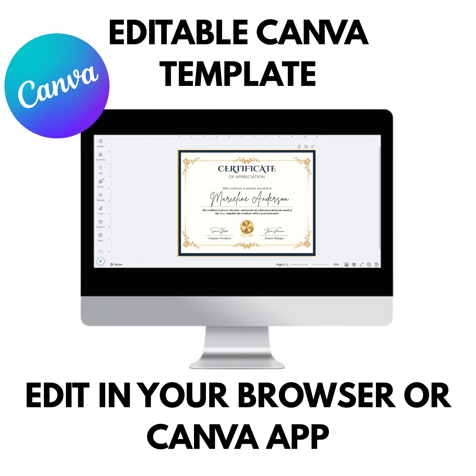 Custom Certificate Printable Award Gold Style Design Personalized ...