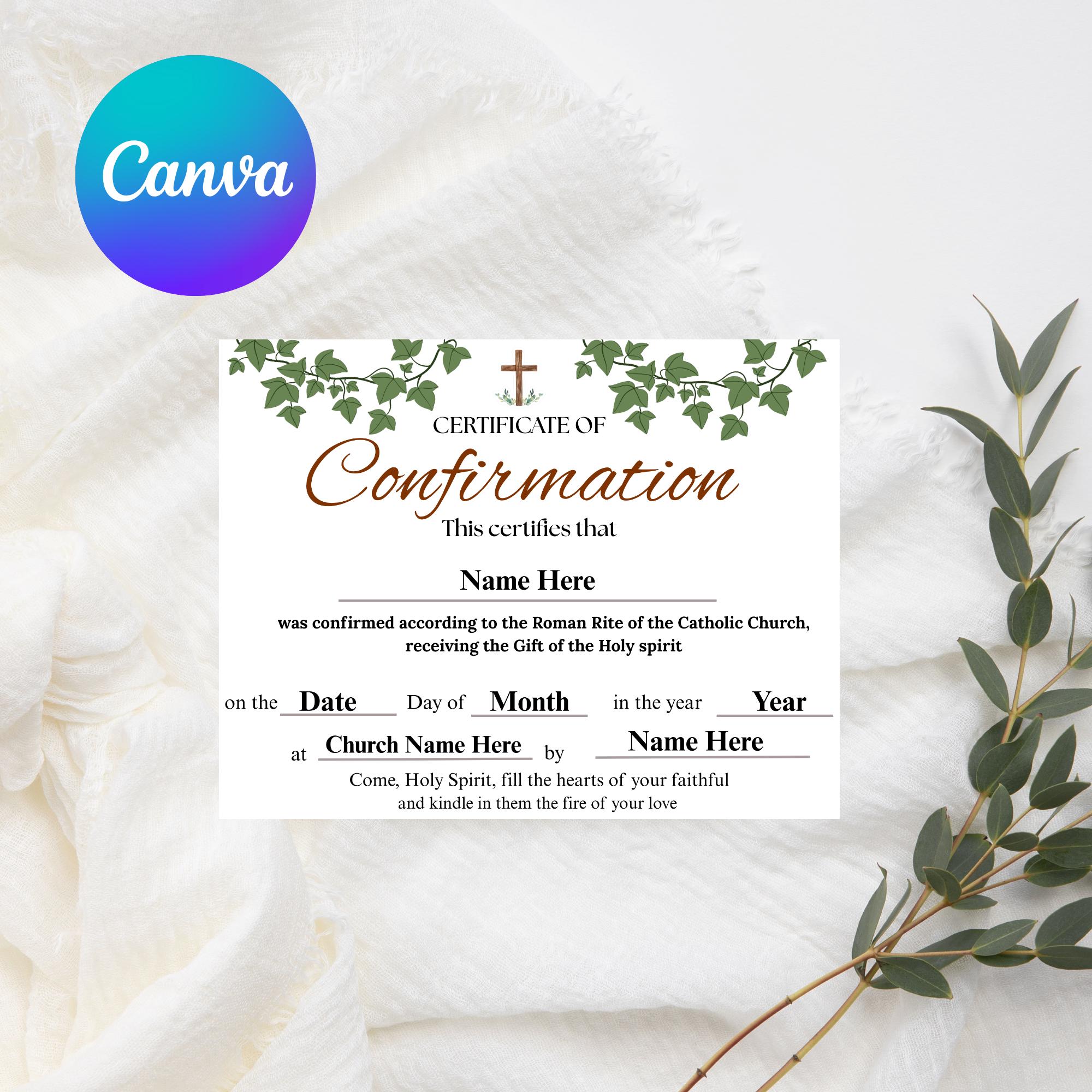 Editable Certificate of Confirmation, Religious Catholic Confirmation ...