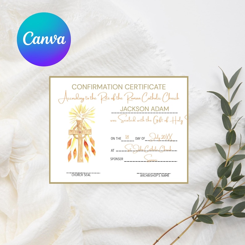 Confirmation Certificate Adult Confirmation Certificate Catholic ...