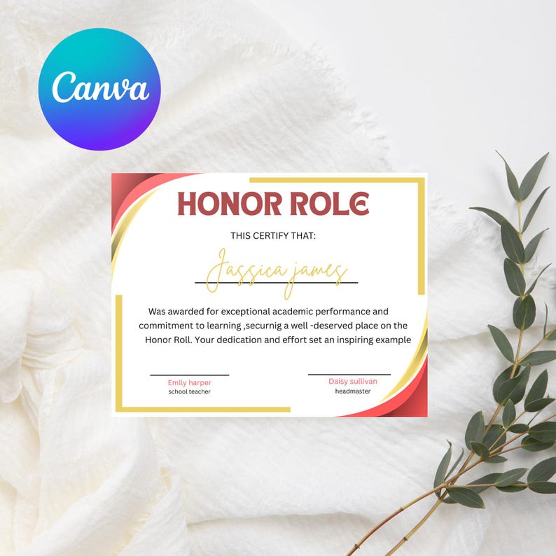 Honor Roll Certificate Editable Template Academic Achievement ...
