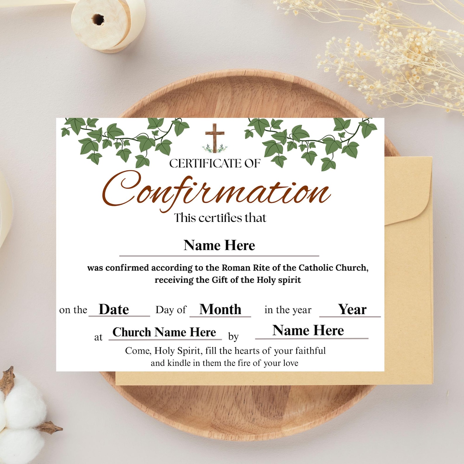 Editable Certificate of Confirmation, Religious Catholic Confirmation ...