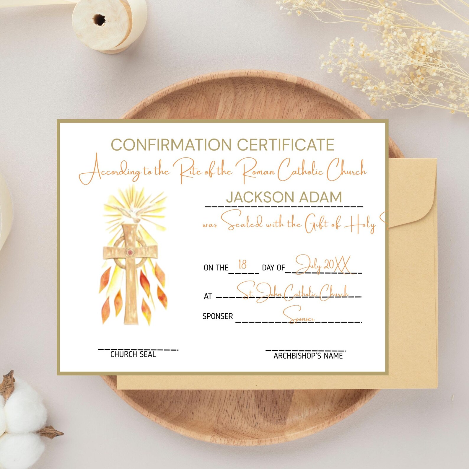 Confirmation Certificate Adult Confirmation Certificate Catholic ...