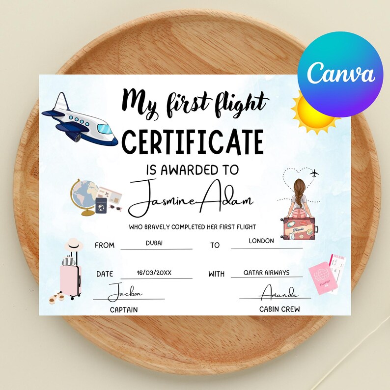 My First Flight Certificate for Kids, Toddler's Award Vacation Gift ...