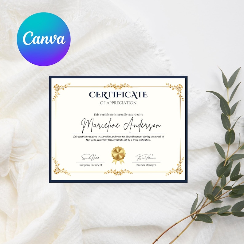 Custom Certificate Printable Award Gold Style Design Personalized ...