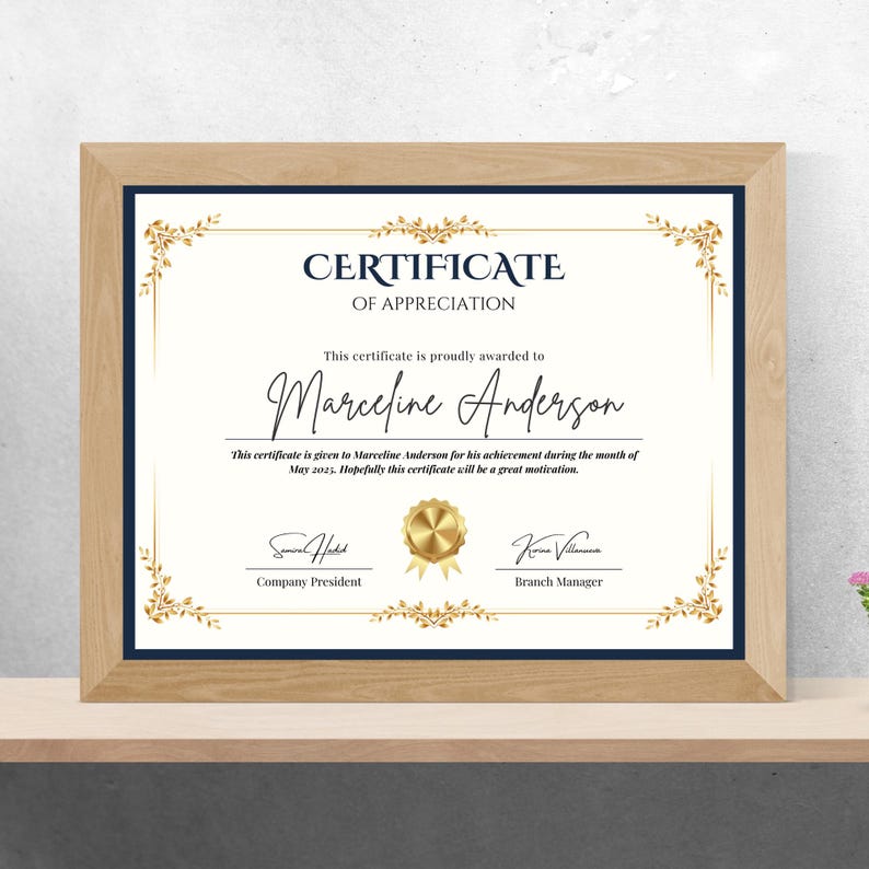 Custom Certificate Printable Award Gold Style Design Personalized ...