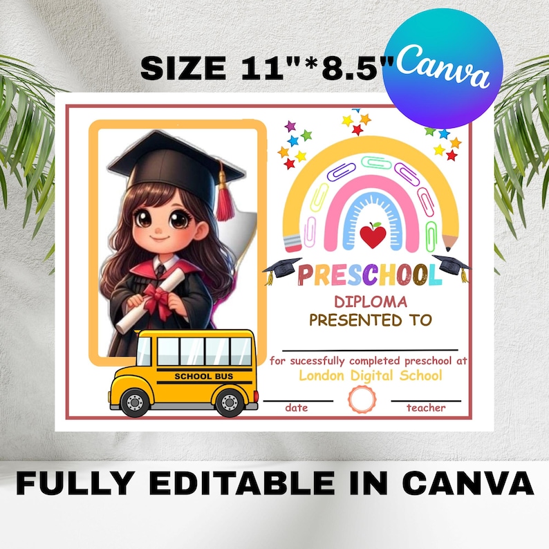 Editable Preschool Graduation Certificate, Prek Diploma Template, End ...