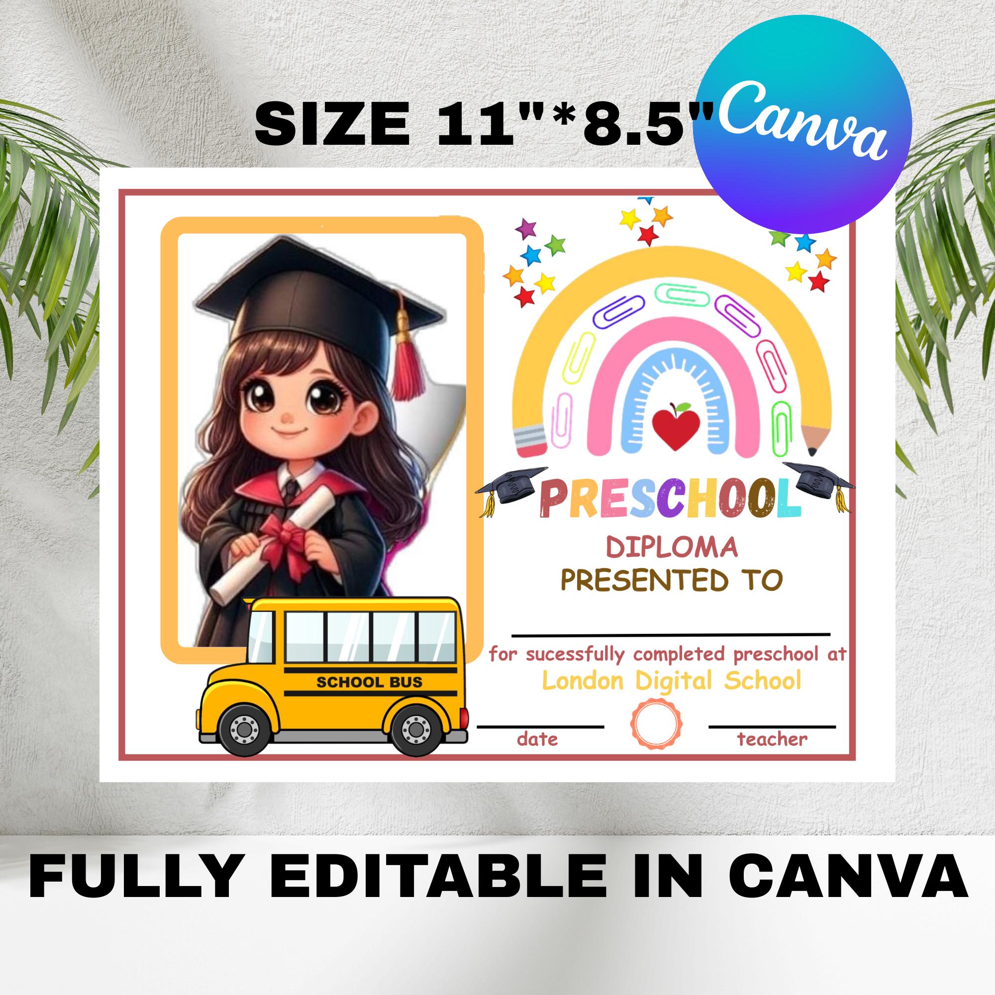 Editable Preschool Graduation Certificate, Prek Diploma Template, End ...