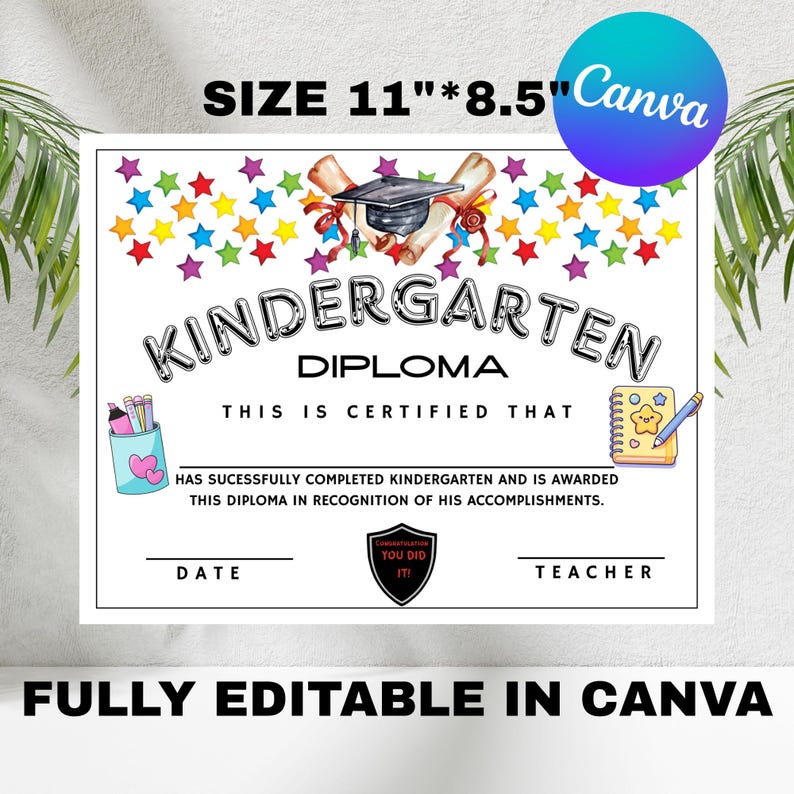 Printable Kindergarten Graduation Certificate, Kindergarten Diploma ...