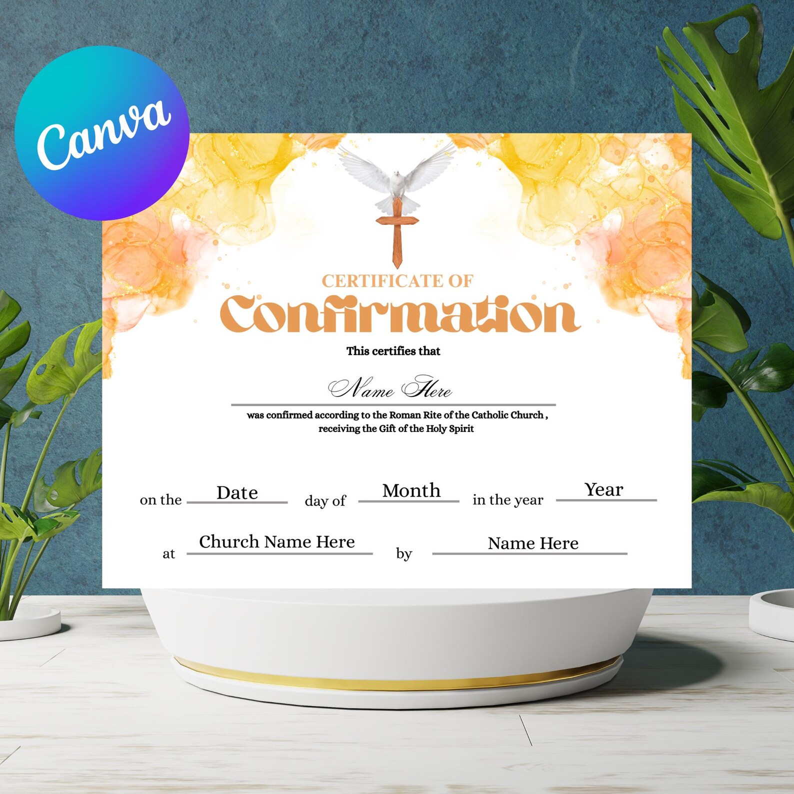 Editable Confirmation Certificate Template 11x8.5'', Catholic ...