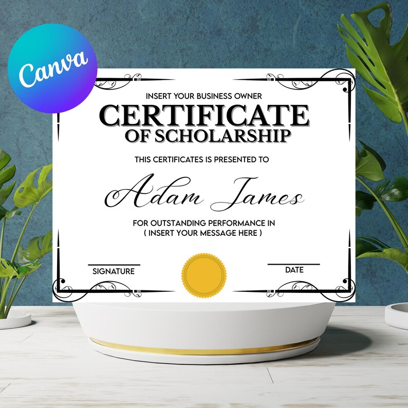Certificate of Scholarship Award, INSTANT DOWNLOAD, Editable ...