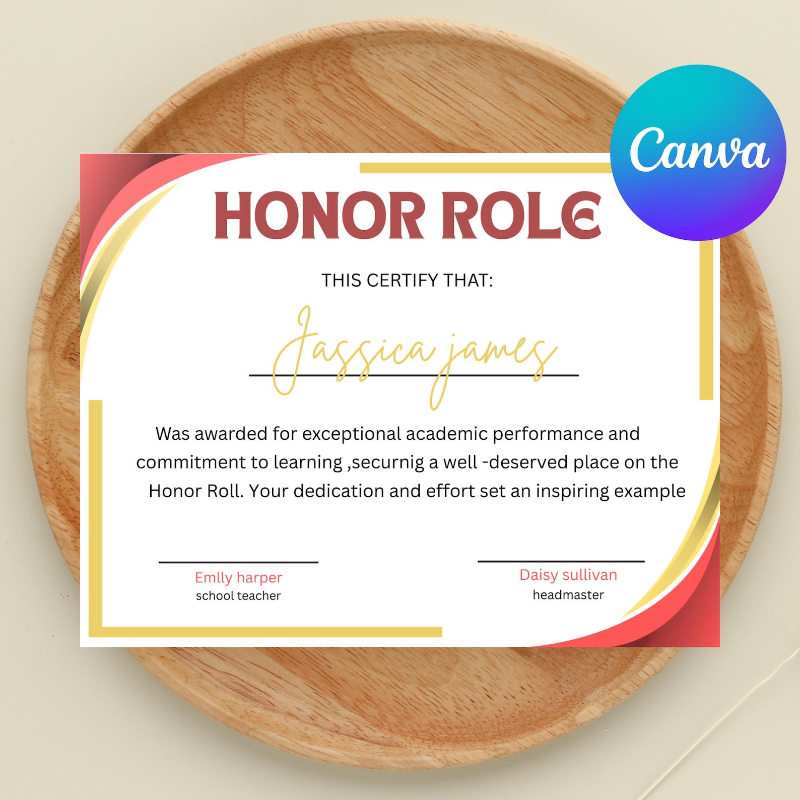 Honor Roll Certificate Editable Template Academic Achievement ...