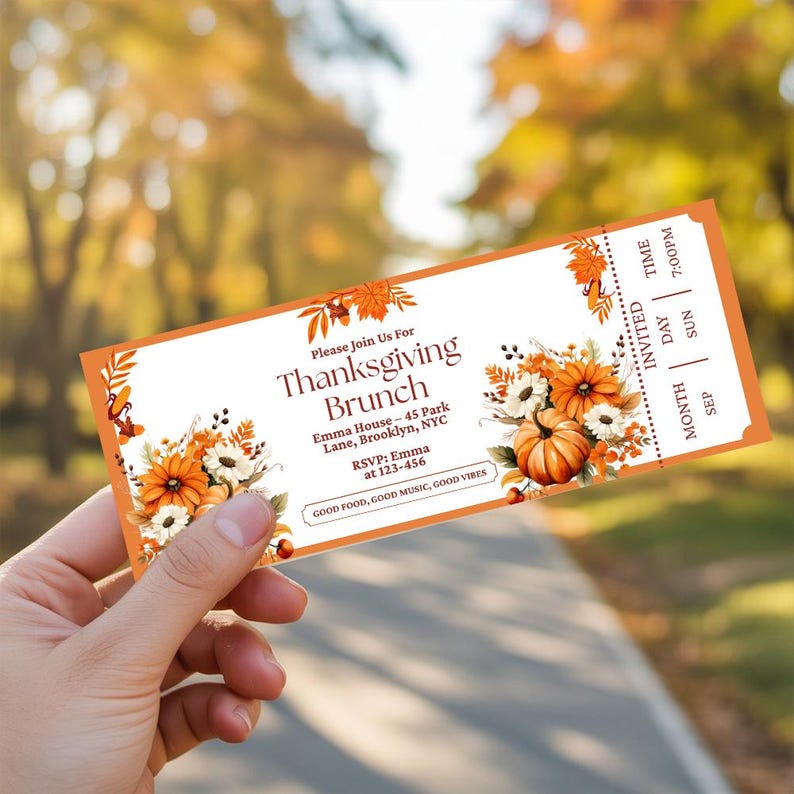 Printable Thanksgiving Ticket, Editable Friendsgiving Event Ticket ...