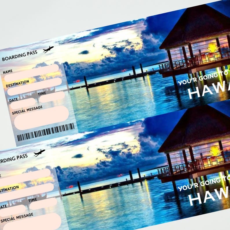 Editable Hawaii Boarding Pass Template, Printable Surprise Hawaii Trip ...