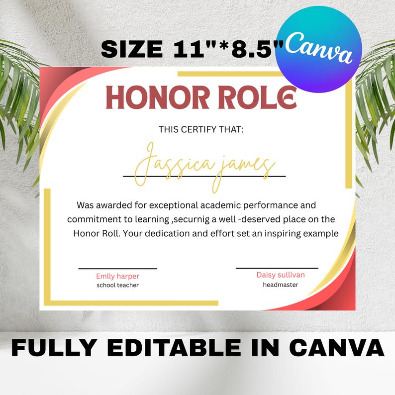 Honor Roll Certificate Editable Template Academic Achievement ...