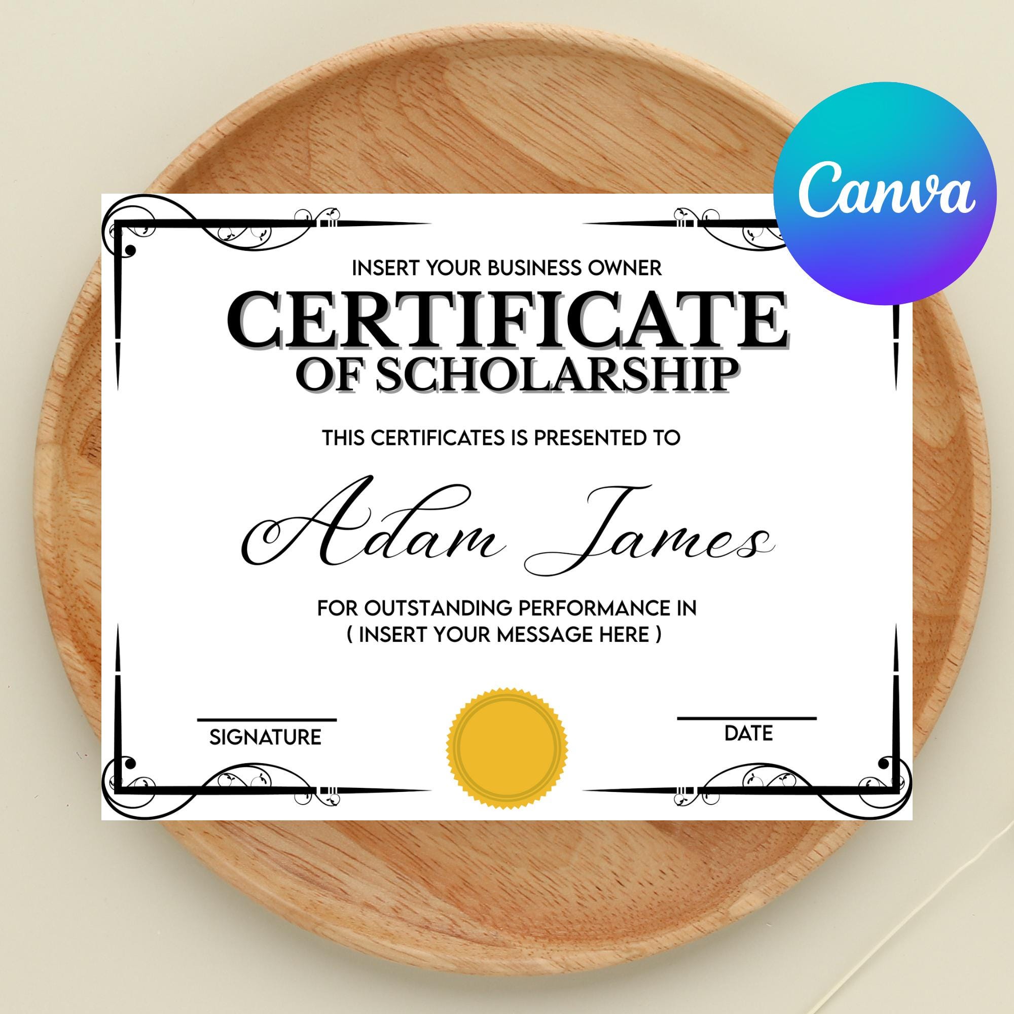 Certificate of Scholarship Award, INSTANT DOWNLOAD, Editable ...
