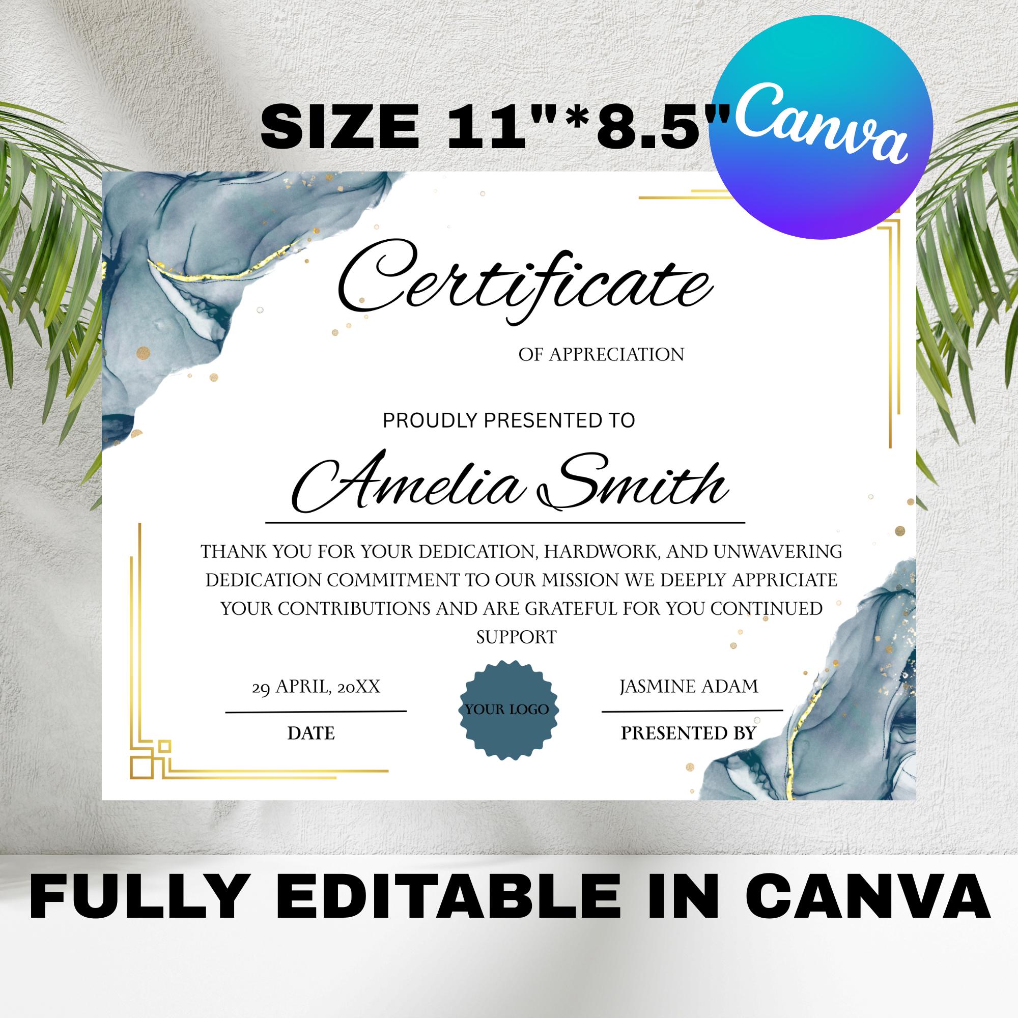 Editable Appreciation Certificate Template Printable Certificate of ...