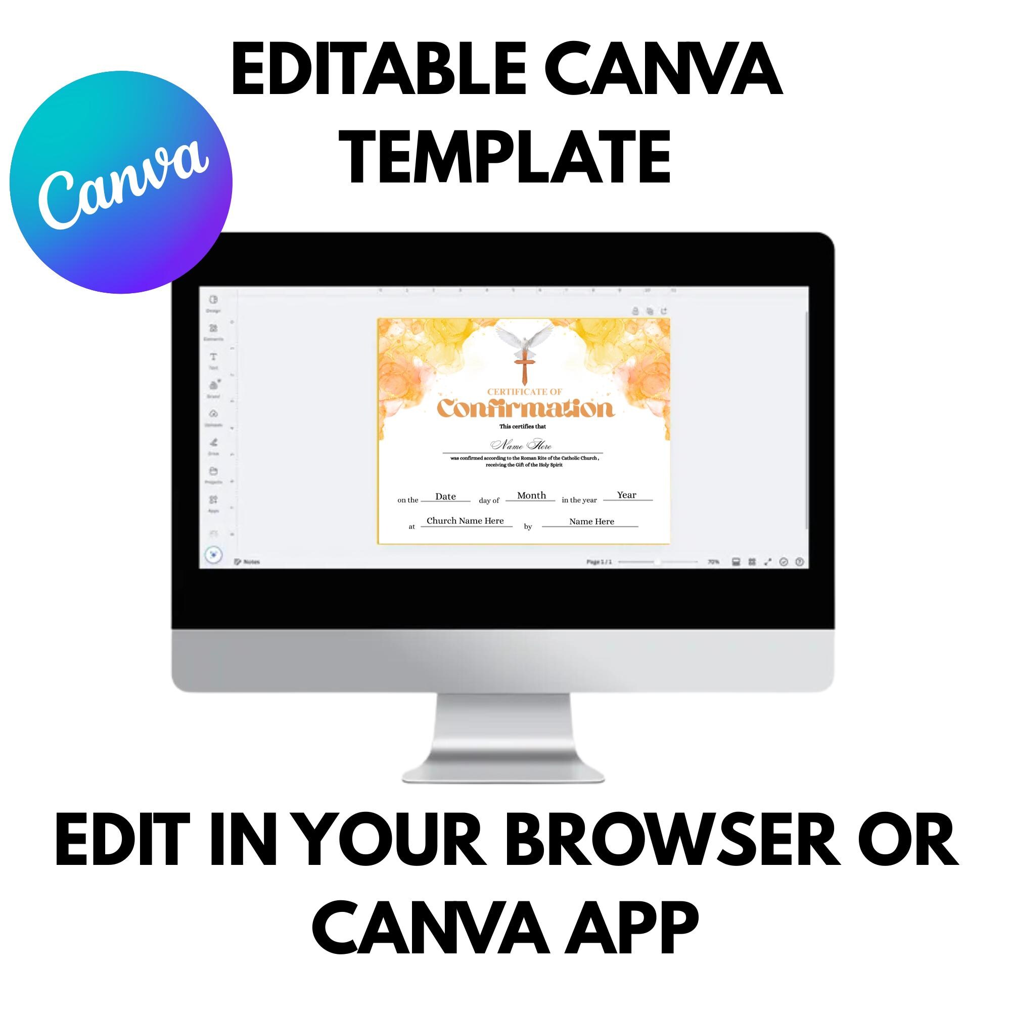 Editable Confirmation Certificate Template 11x8.5'', Catholic ...