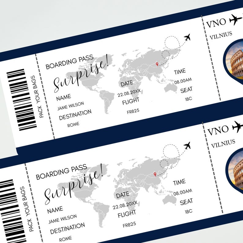 Editable Boarding Pass Template, Printable Personalized Airline Ticket ...
