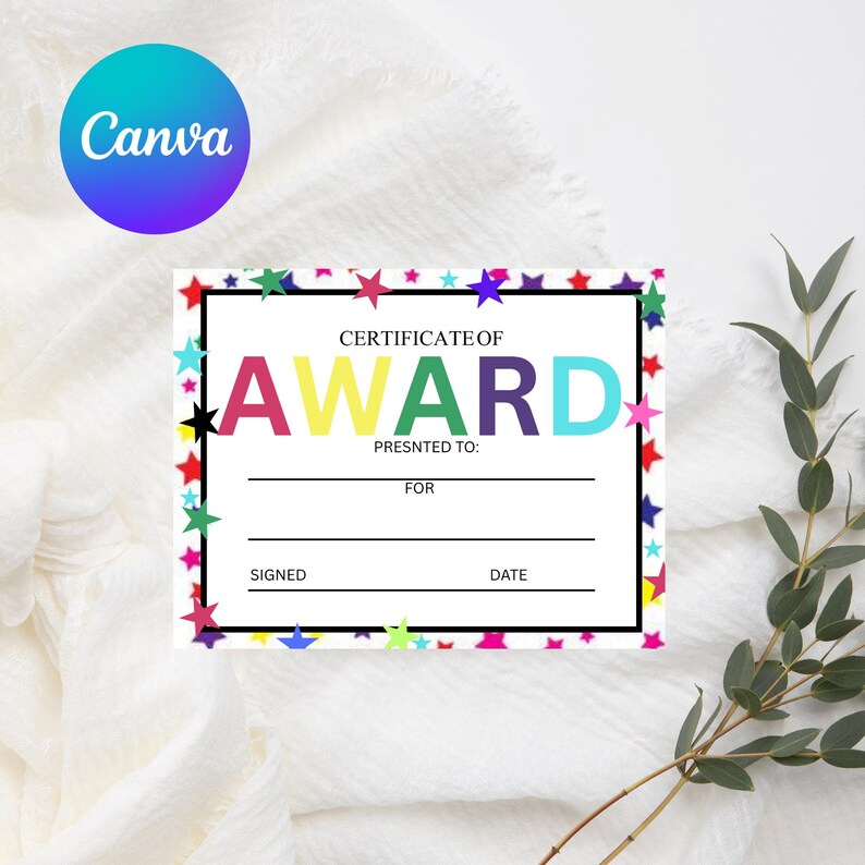 Printable Award Certificate School Teacher Digital Print 11x8.5 Instant ...