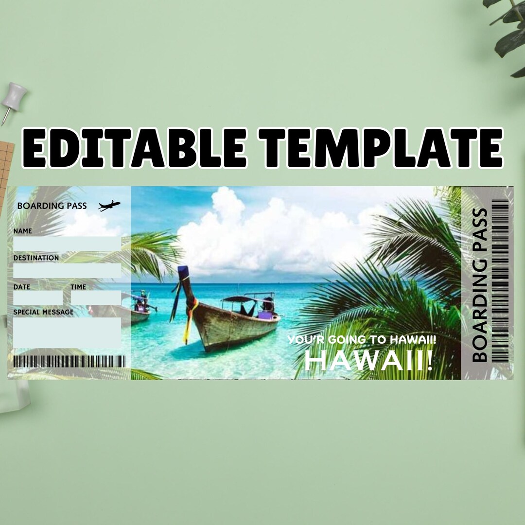 Hawaii Surprise Trip Ticket, Surprise Hawaii Trip, Editable Surprise ...