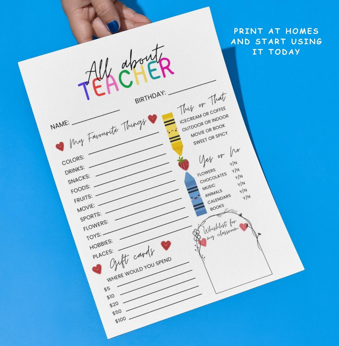 All About My Teacher Printable, Funny Teacher Appreciation Card, Thank ...