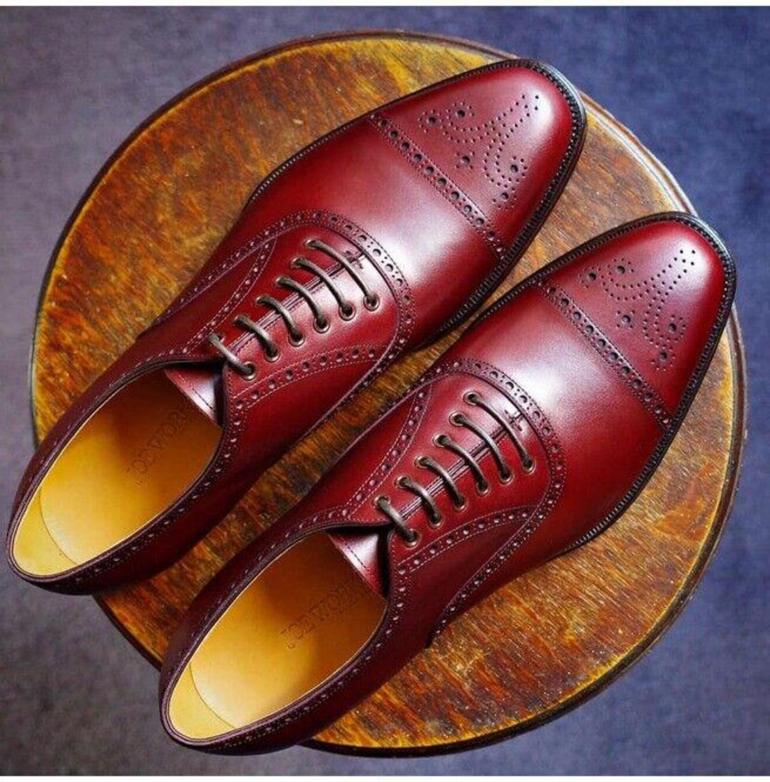 Bespoke Shoes Making Handmade Men's Maroon Leather Oxford Formal Lace ...