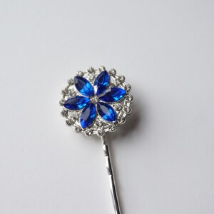 Royal Blue Rhinestone Flower Hair Pin With Silver Tone, Something Blue ...