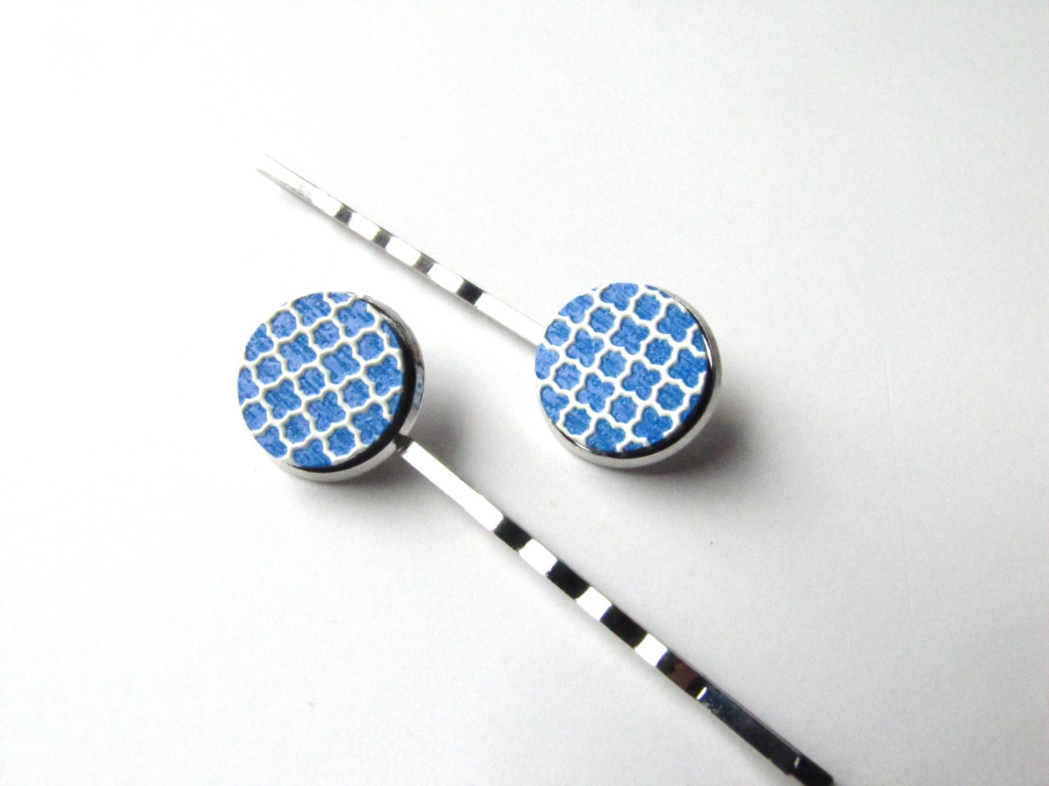 Bright Blue and White Bobby Pins With Moroccan Lattice Pattern - Etsy