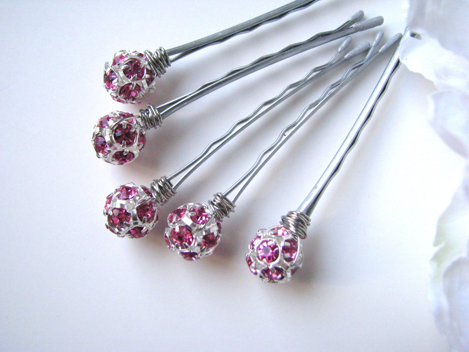 Rose Pink Rhinestone and Silver Wedding Hair Pins - Etsy