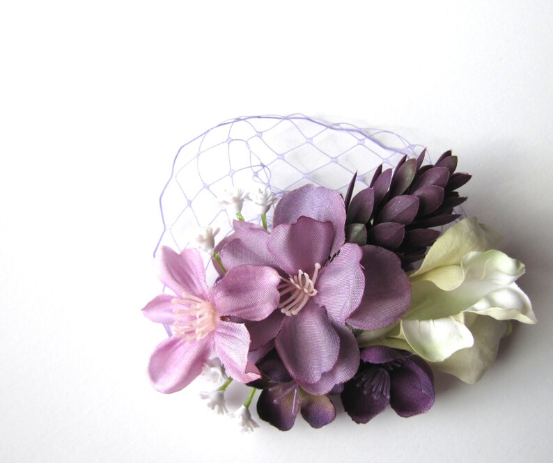 Purple Wedding Hair Flower Clip Fascinator or Brooch Pin, Optional ...