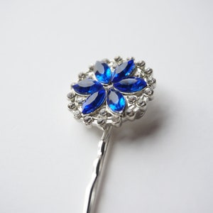 Royal Blue Rhinestone Flower Hair Pin With Silver Tone, Something Blue ...