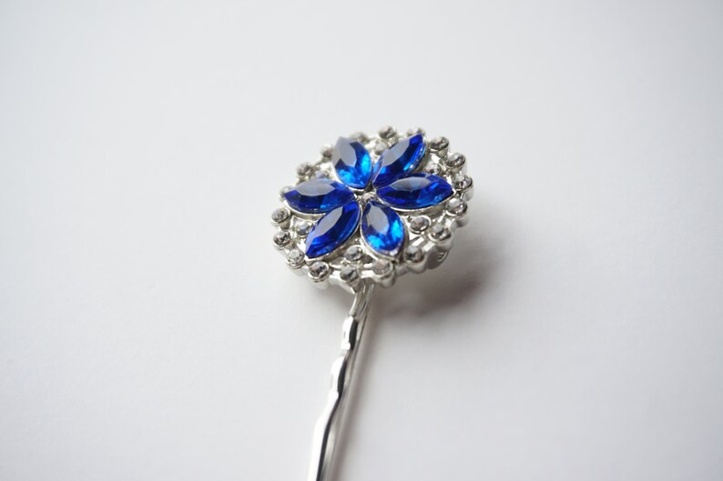 Royal Blue Rhinestone Flower Hair Pin With Silver Tone - Etsy