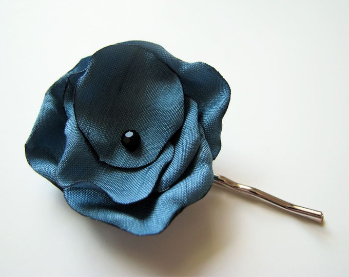 Slate Blue Flower Bobby Pin, Fabric Hair Rose - Etsy