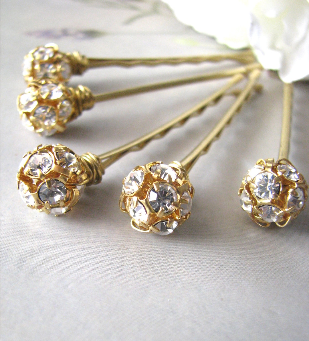 Rhinestone Hair Pins Set Czech Crystal And Gold Glitz And Shimmer Etsy