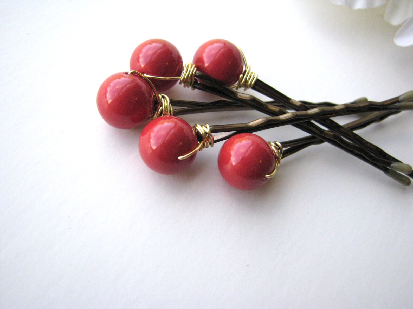 Red Coral Hair Pins, Bridesmaid Hairpin Set - Etsy