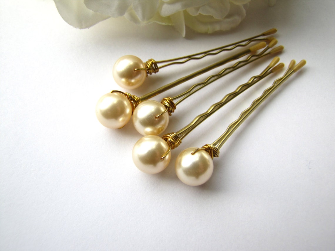 Light Gold Ivory Hair Pearl Pins Wedding Set - Etsy