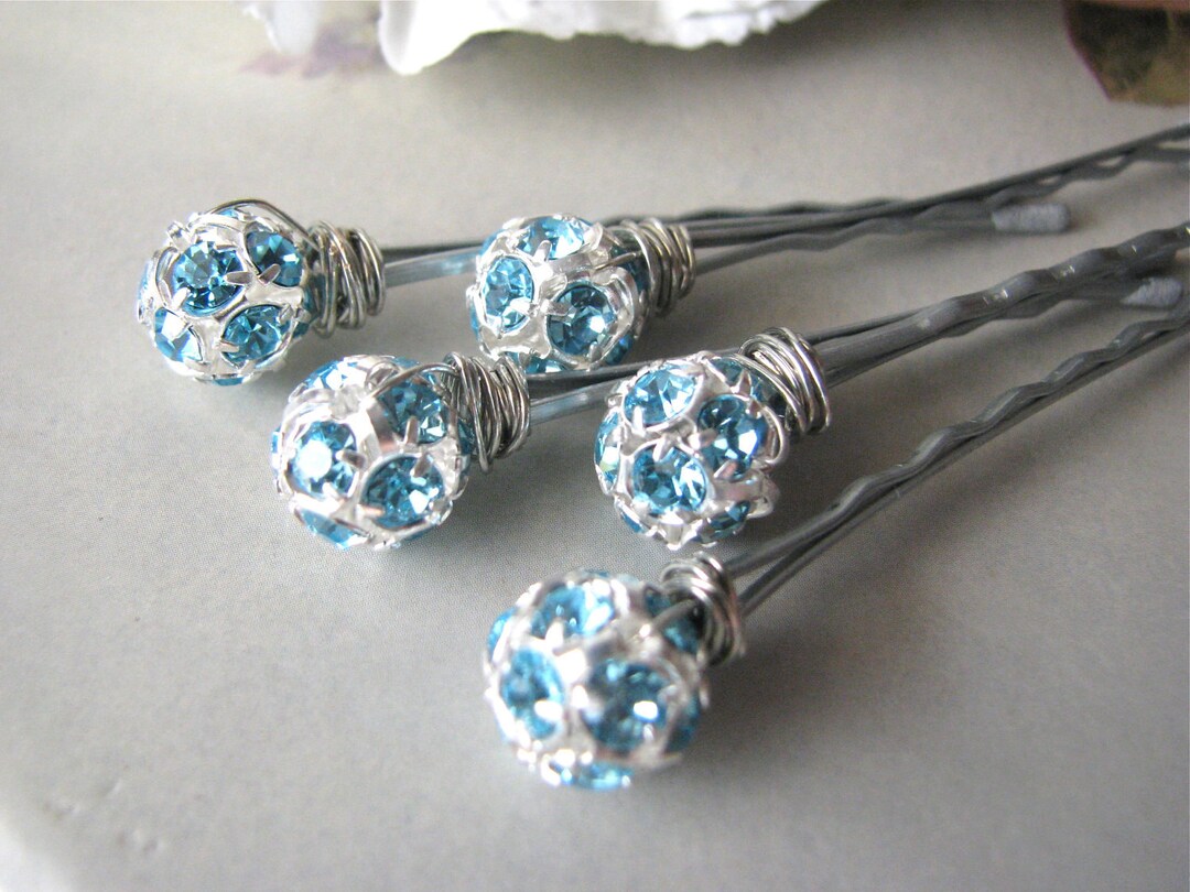 Aqua Rhinestone and Silver Hair Pin Set - Something Blue 10mm - Etsy