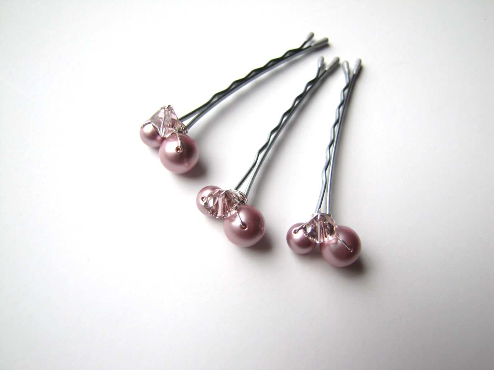 Hair Pins Pink Wedding, Pink Pearl Bobby Pins Set of 3 - Etsy