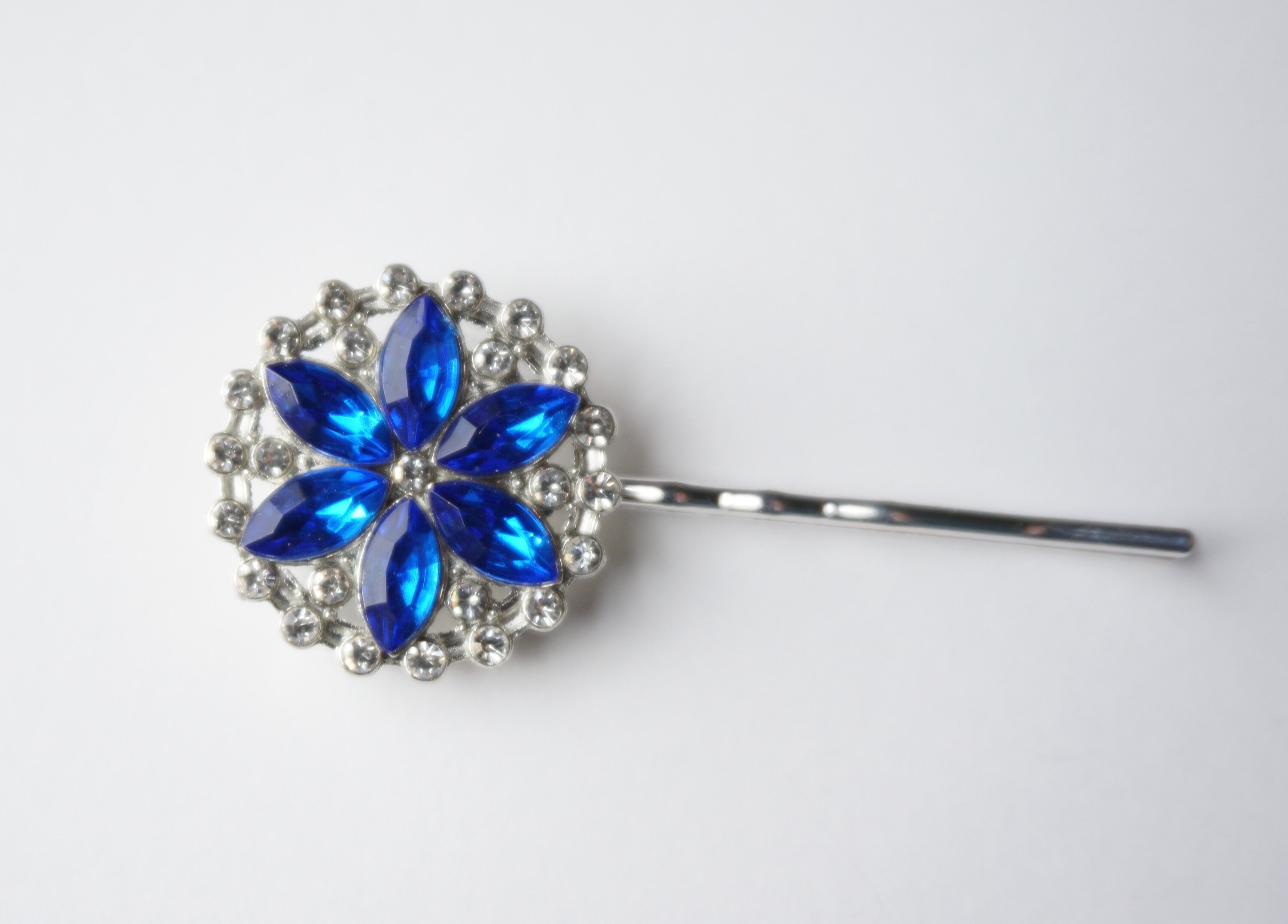Royal Blue Rhinestone Flower Hair Pin with Silver Tone | Etsy