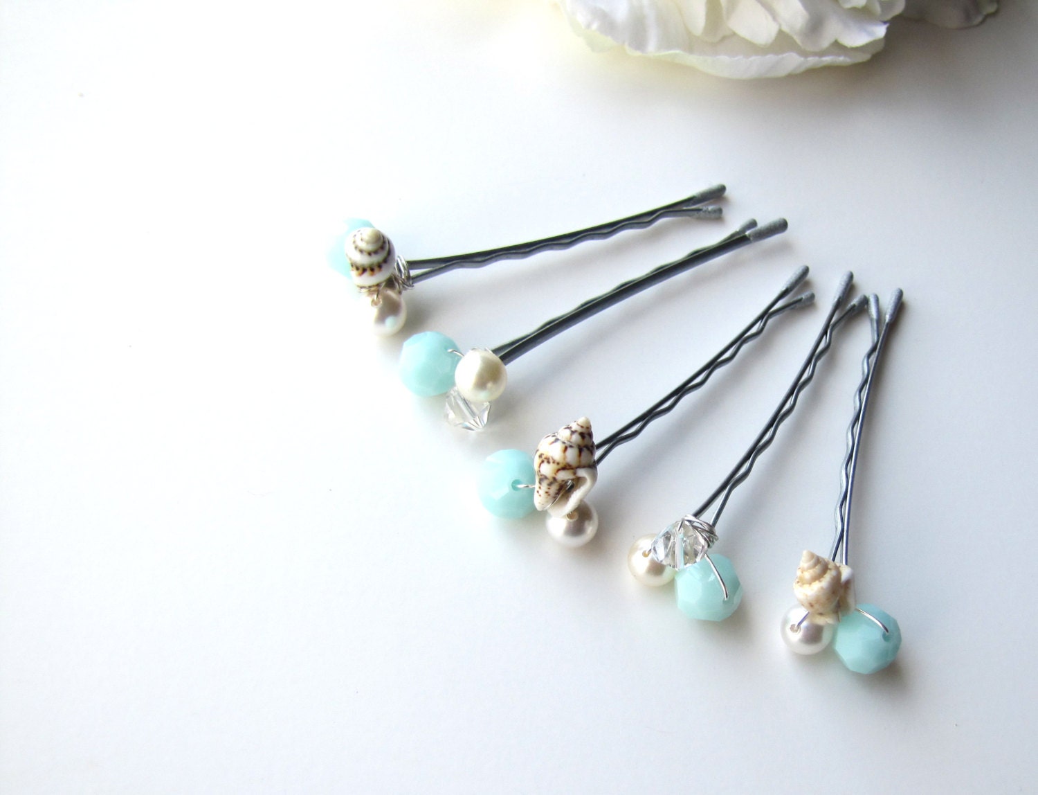 Beach Wedding Hair Pins Seashell and Mint Seafoam Set of 5 - Etsy