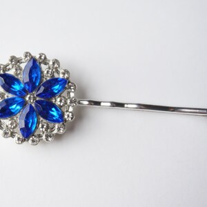 Royal Blue Rhinestone Flower Hair Pin With Silver Tone, Something Blue ...