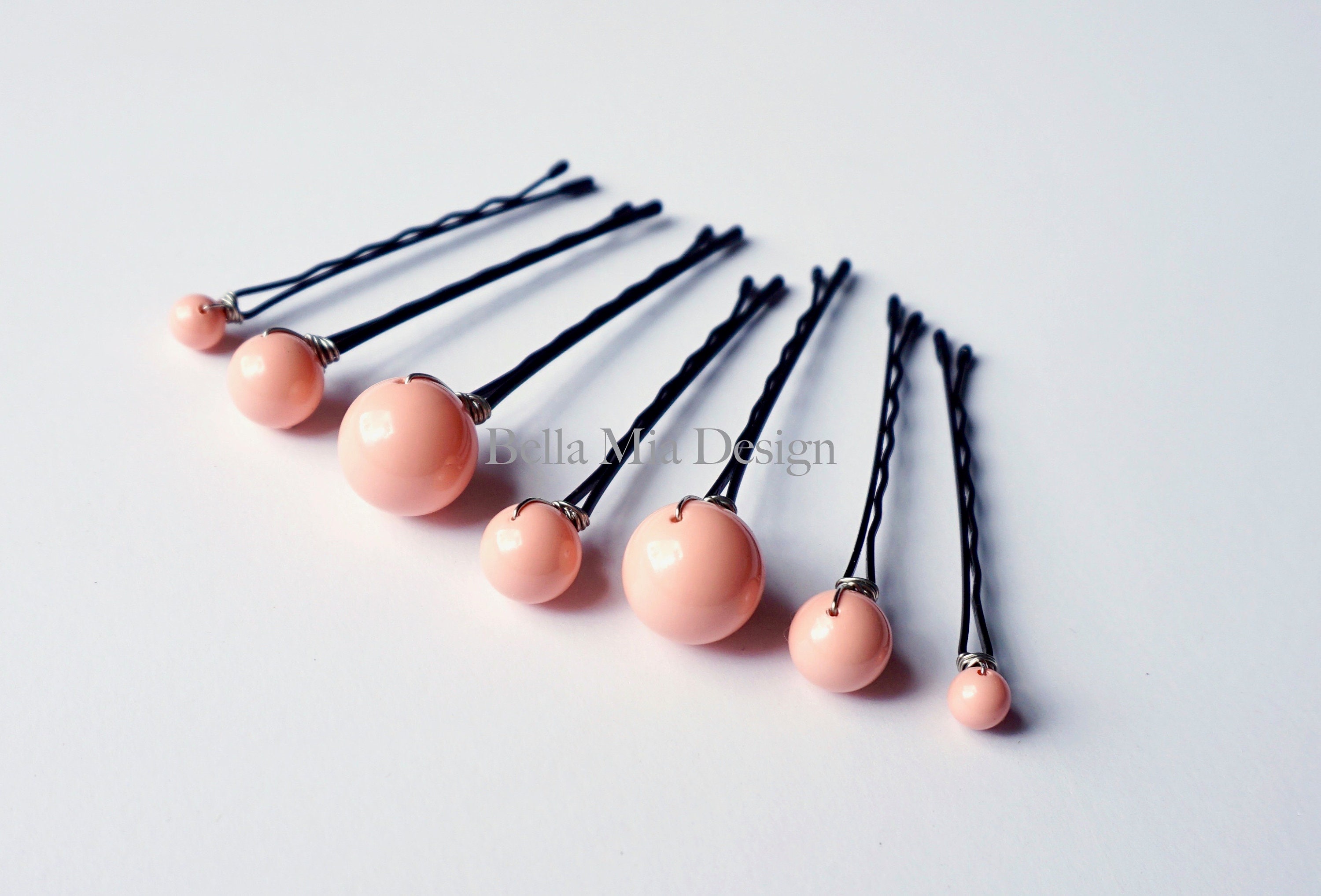 Pink Coral Hair Pin Pearls, Mixed Sizes Modern Wedding Hairpins, Set of ...