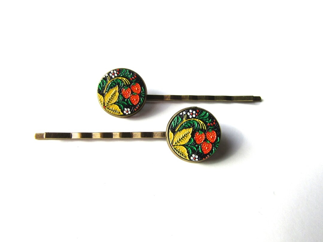 Strawberry Bobby Pins, Textured Botanical Berry Hair Clips - Etsy