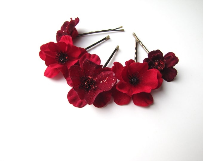 Red Flower Hair Pin Glitter Bobby Pins Set of 5 Christmas - Etsy